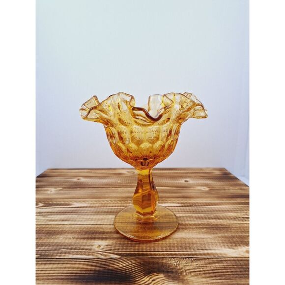 Fenton | Accents | Fenton Colonial Amber Thumbprint Crimped 6 Tall Footed Compote | Poshmark